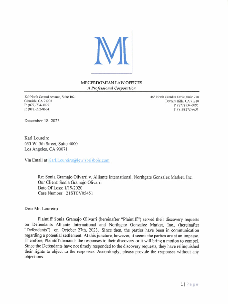 Meet and Confer Letter | PDF