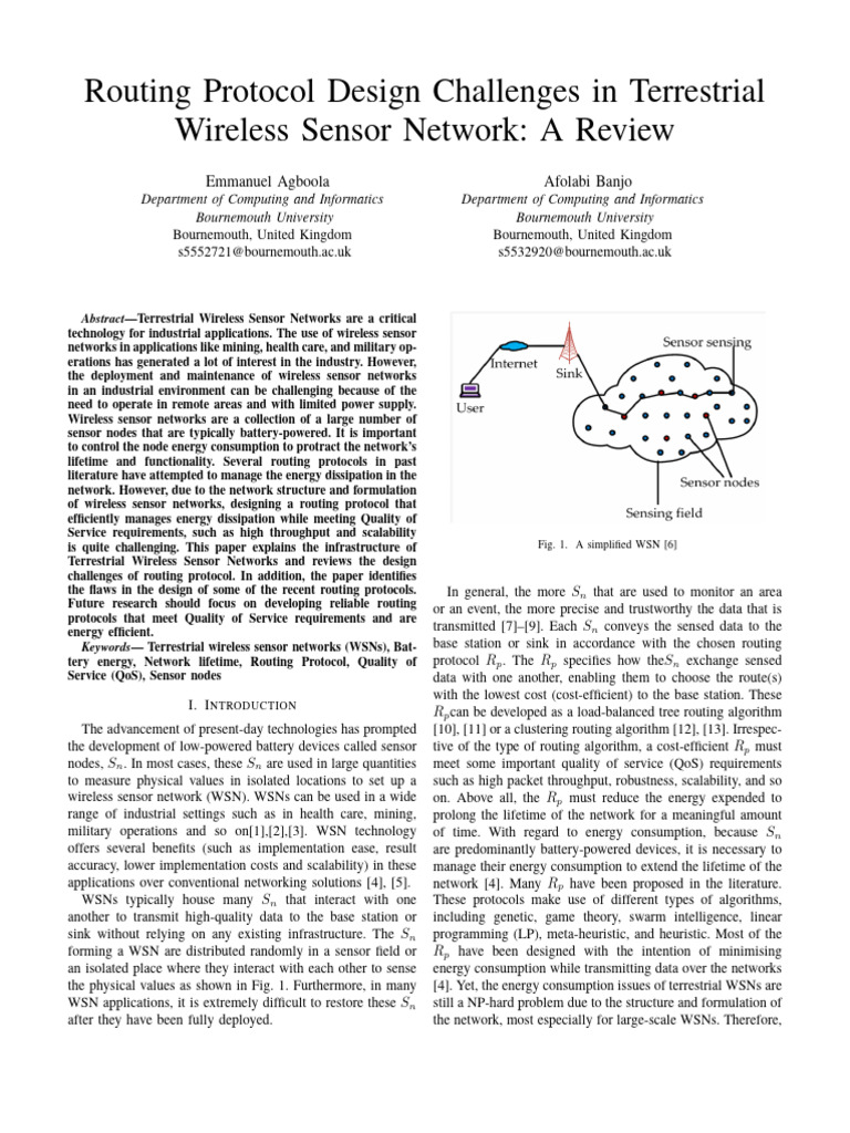Routing Protocol Design Challenges in Terrestrial | PDF | Wireless Sensor Network | Computer Network