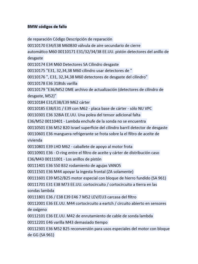 Bmw Codigos de Fallos | PDF | Eje | Sistema de freno antibloqueo