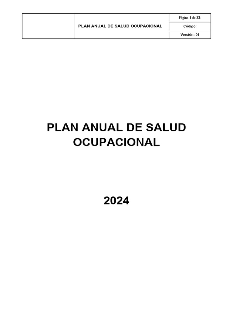 Plan Anual de Salud Ocupacional | PDF | Seguridad y salud ocupacional | Cuidado de la salud