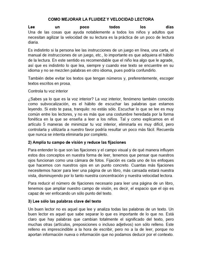 Como Mejorar La Fluidez y Velocidad Lectora | PDF | Bailes | Improvisación