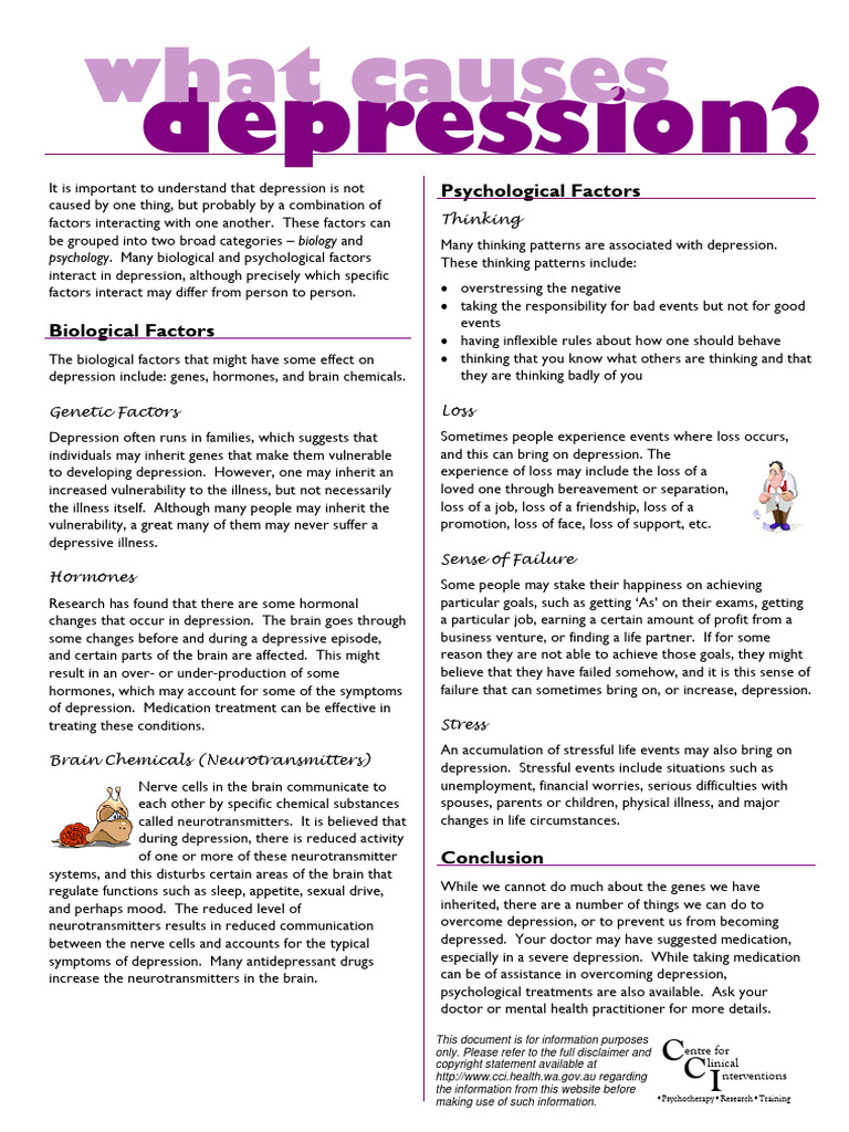 Depression Information Sheet 02 What Causes Depression | PDF | Major ...