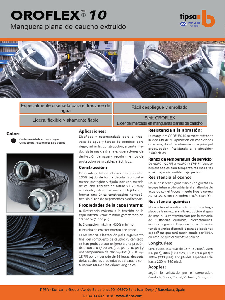 Manguera OROFLEX para trasvase de agua | PDF | Agua | Pascal (Unidad)