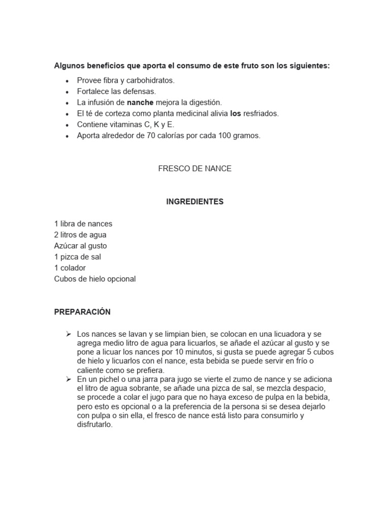 Beneficios y Receta del Nance | PDF | Salud y bienestar