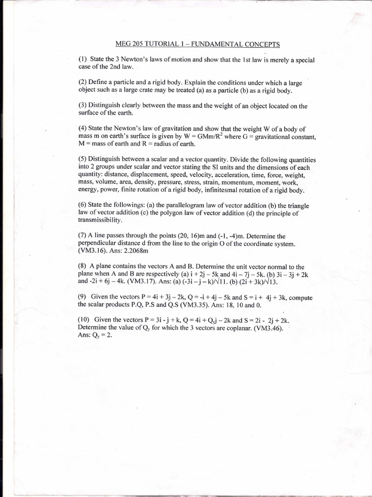 MEG 205 - Tutorial 1 | PDF