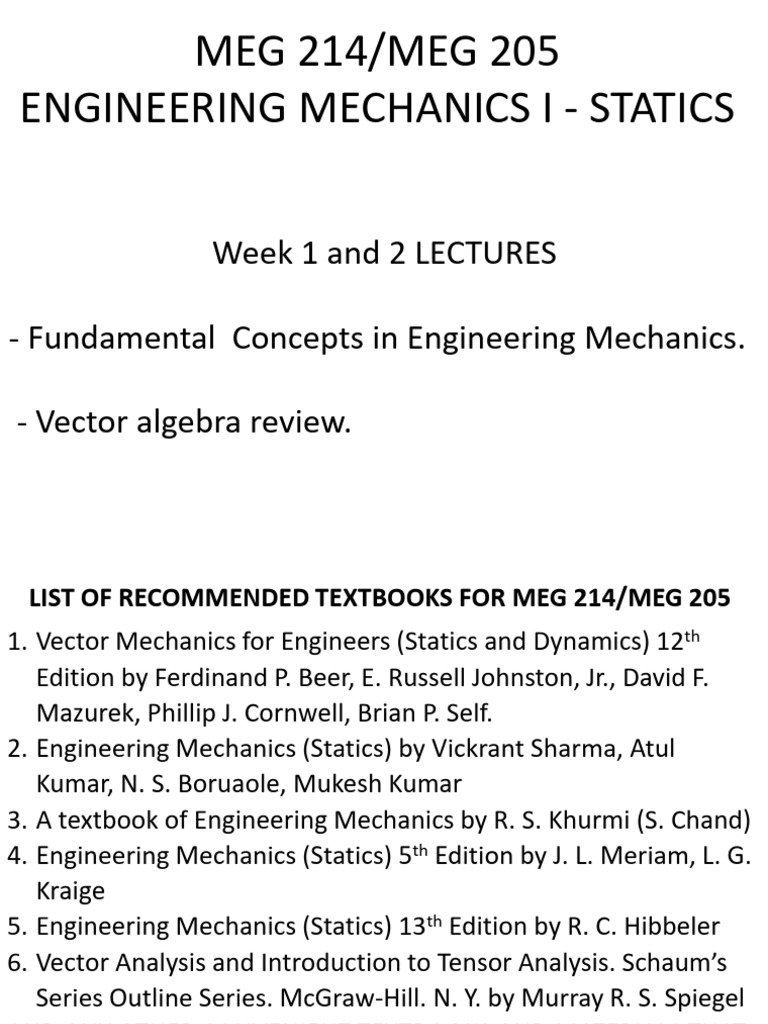 Lecture Week 1 and 2 - MEG 214 | PDF | Force | Fluid