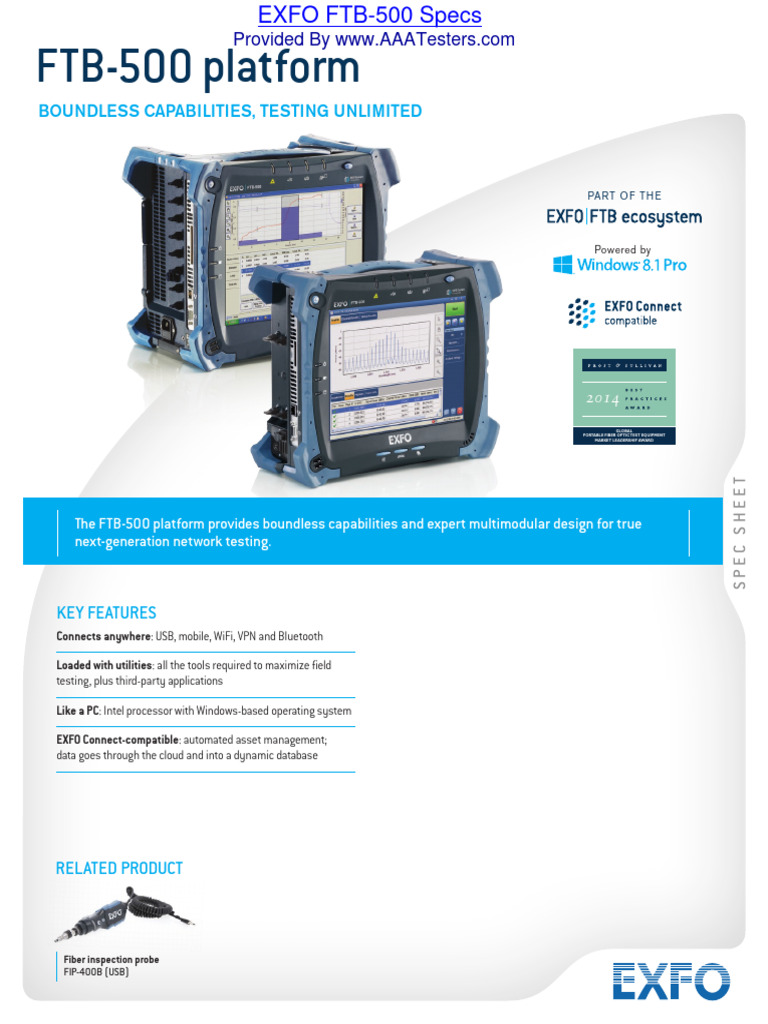 Exfo FTB 500 Specifications Spec Sheet | PDF | Usb | Electronics