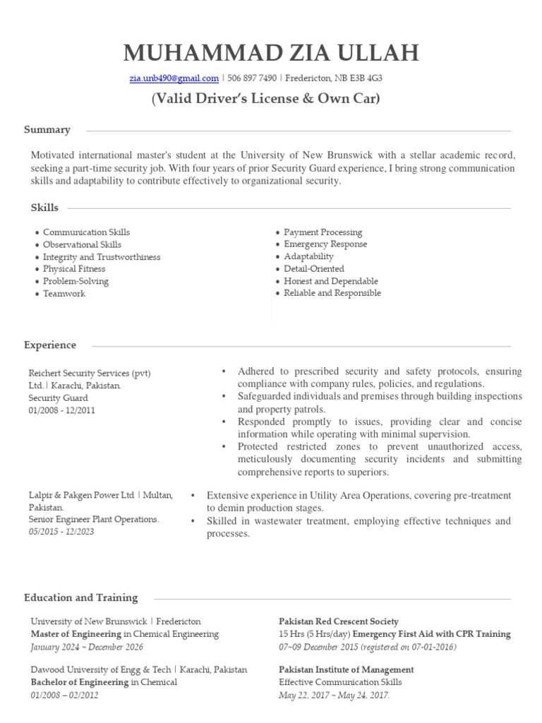 Zia Ullah_ Cv (Security) | PDF