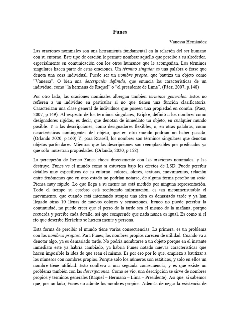 Funes El Memorioso | Descargar gratis PDF | Mente | Percepción