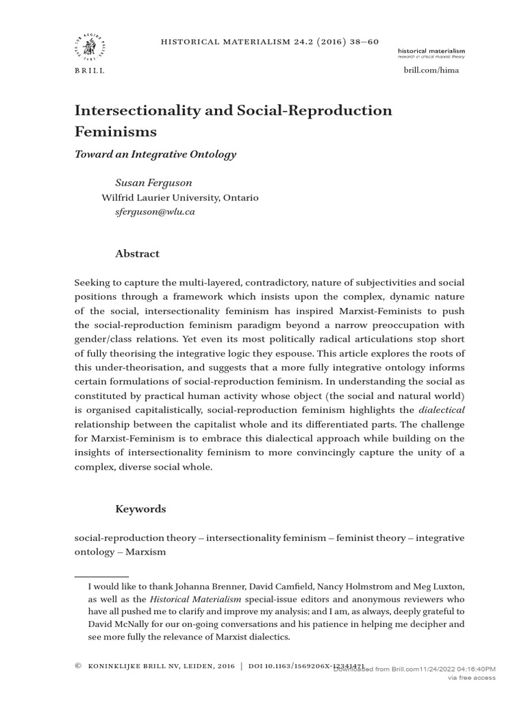 Ferguson, Susan, Intersectionality and Social Reproduction Feminisms | PDF | Intersectionality ...