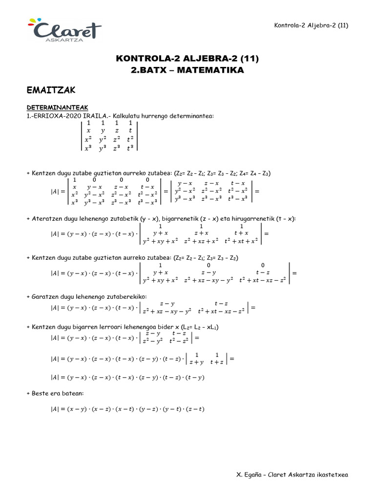 Matematika-BATX 2-2 Kontrol (Aljebra-2) (11) - 2020 | PDF