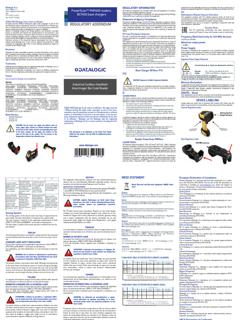 PowerScan PM9600 Reader, BC9600-433 and BC9600-910 Base Charger ...
