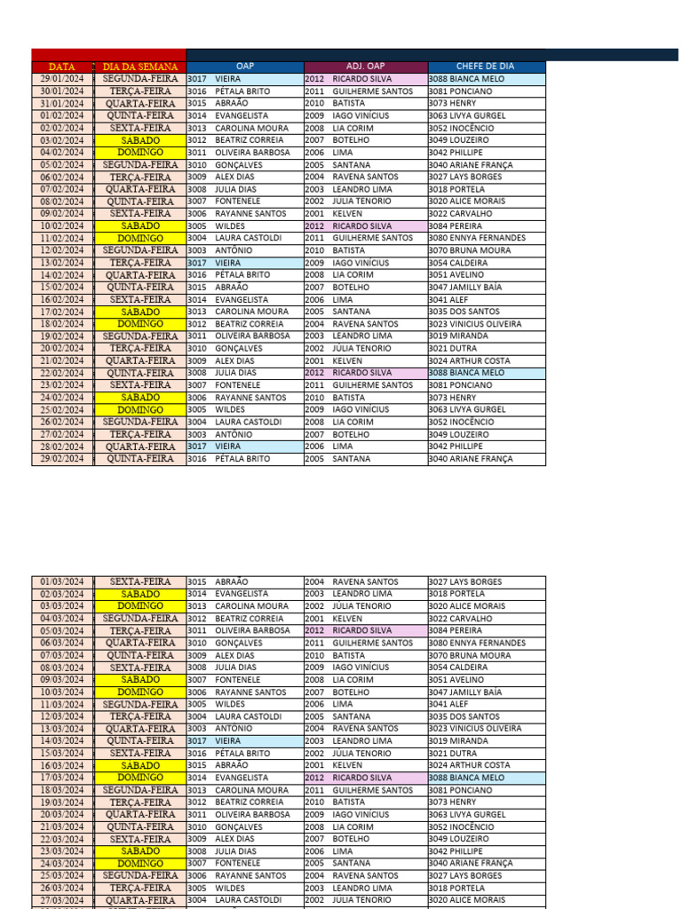 Escala de Serviço 2024 .XLSB | PDF | Carnaval Escala de Serviço 2024 .XLSB | PDF | Carnaval