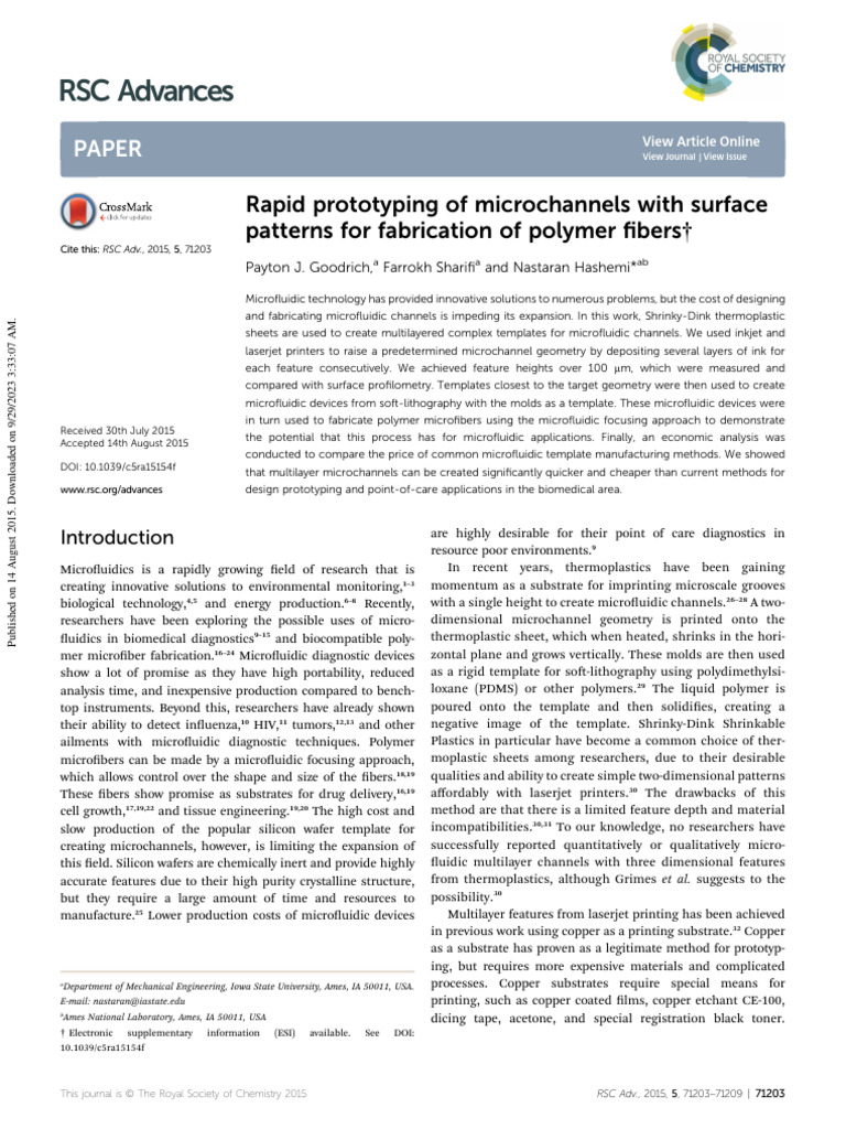 Rapid Microchannel Prototyping for Polymer Fibers | PDF | Printer ...