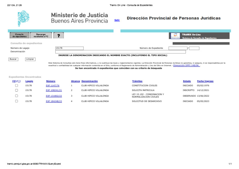 Tramix On Line - Consulta de Expedientes Personeria Juridica | PDF ...