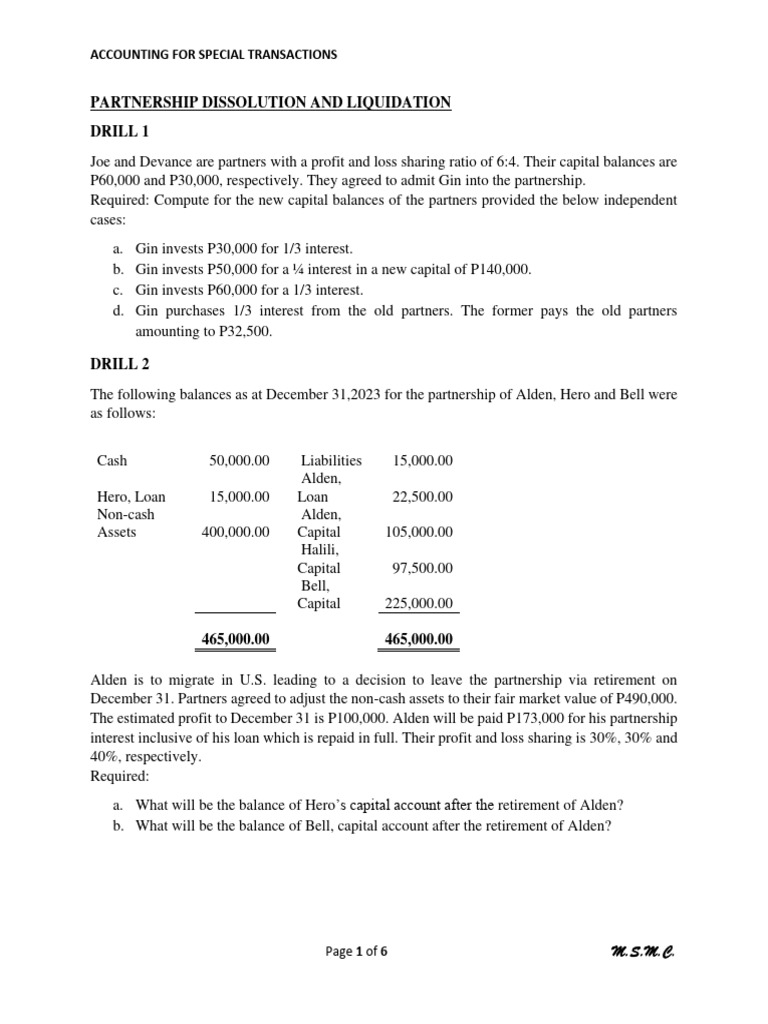 Partnership Dissolution and Liquidation Drills | PDF | Balance Sheet ...
