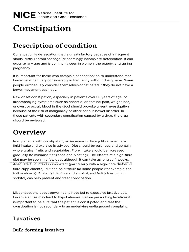Constipation - Treatment Summaries - BNF - NICE | PDF | Constipation ...