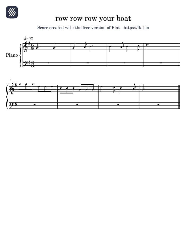 Row Row Row Your Boat Piano Score | PDF