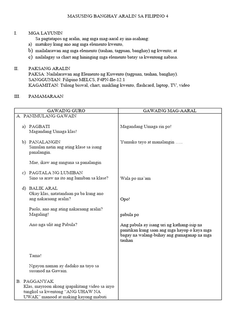 Masusing Banghay Aralin Sa Filipino 4 | PDF