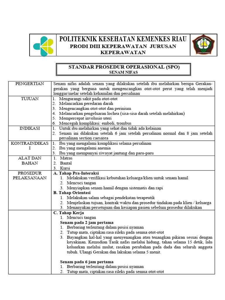 SOP Senam Nifas Dan Perawatan Payudara | PDF