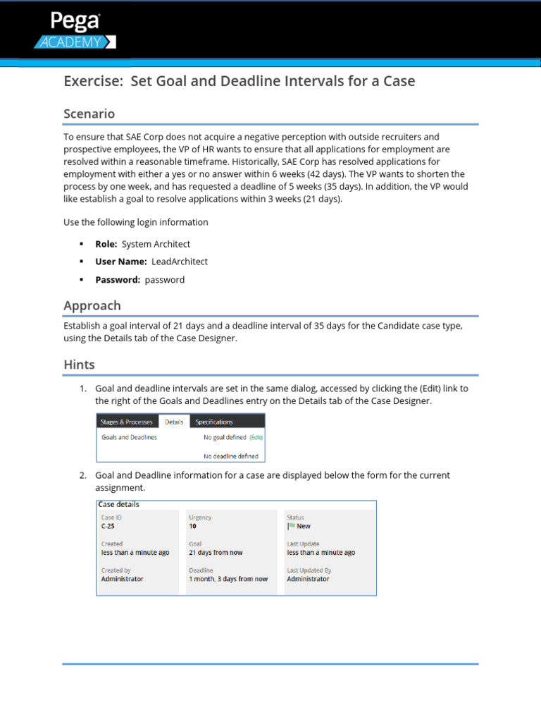 Set Goal and Deadline Intervals For A Case | PDF