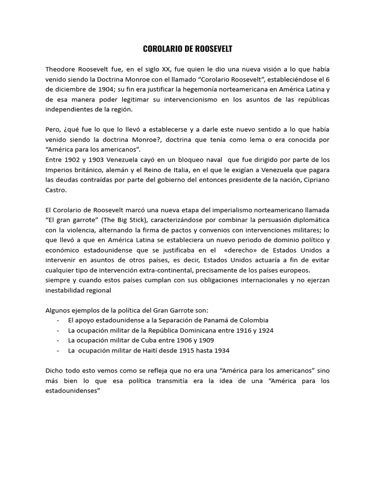 Corolario de Roosevelt | PDF | Política | Historia