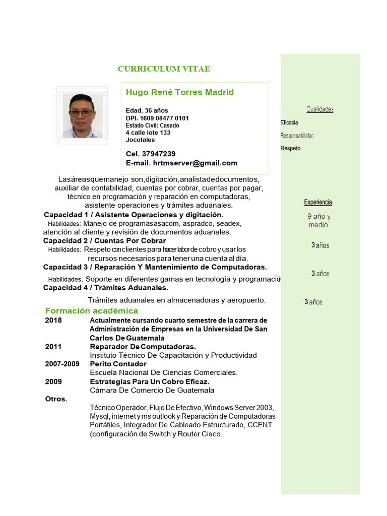 Curriculum Vitae de Hugo Torres Madrid | PDF | Ingeniería Informática ...