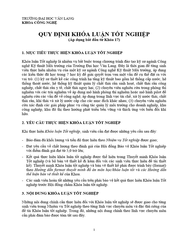 Quy Dinh Khoa Luan Tot Nghiep - Khoa Moi Truong - 31 10 2014 | PDF