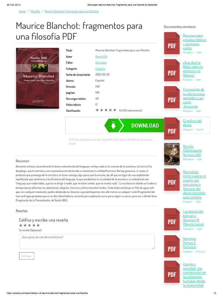 Descargar Maurice Blanchot - Fragmentos para Una Filosofía | PDF