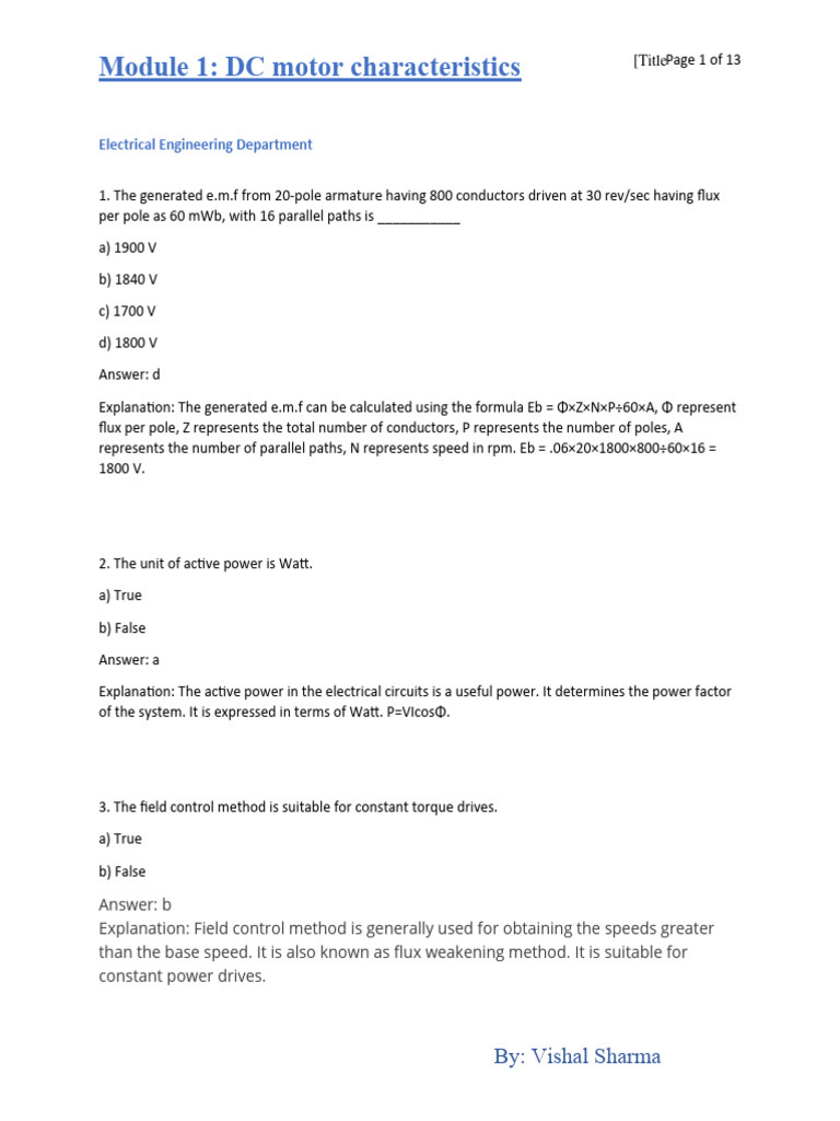 Electrical Drives Module 1 MCQ | PDF