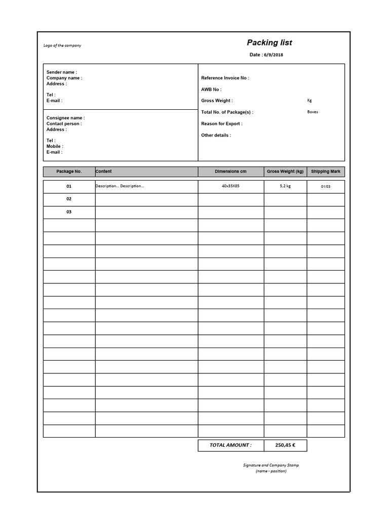 Modèle Packing List Anglais | PDF