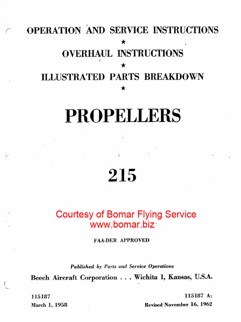 Beechcraft 215 Propeller Handbook | PDF | Propeller | Gear