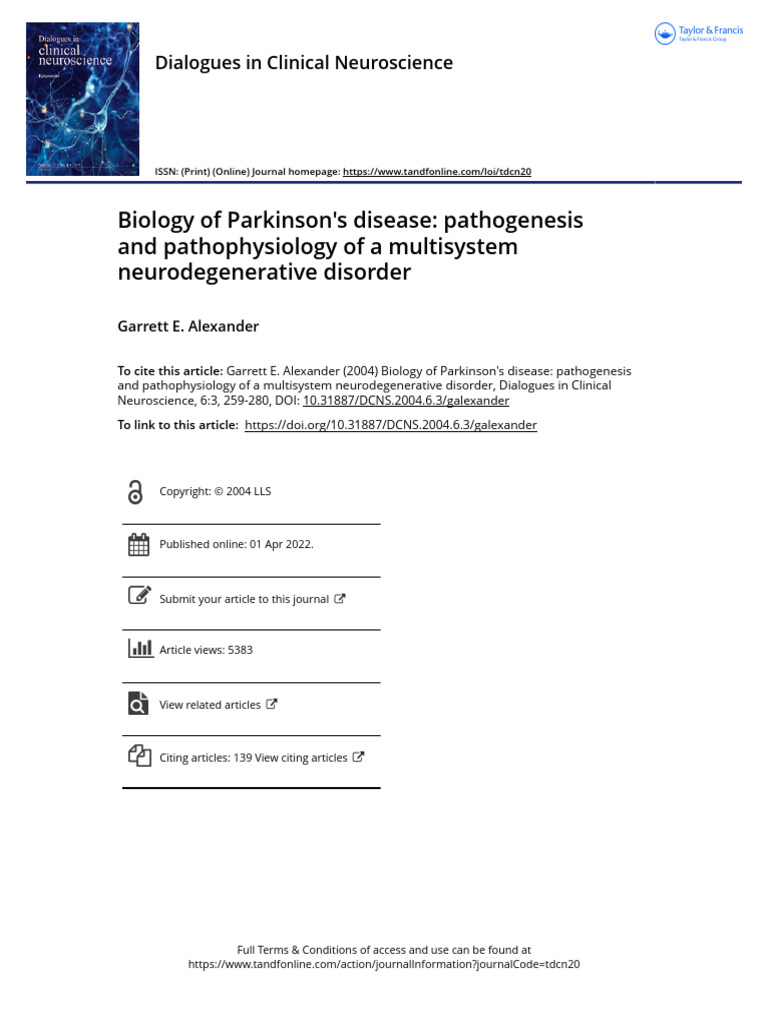 Biology of Parkinson S Disease Pathogenesis and Pathophysiology of A ...