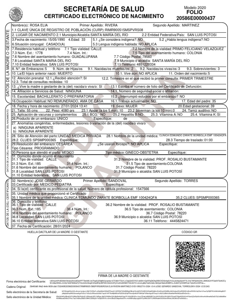 Certificado 28-01-24 | PDF | Embarazo humano | La salud de la mujer