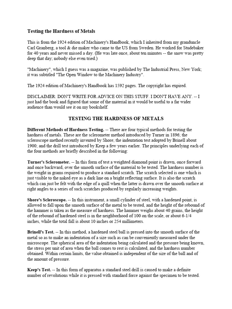 Testing The Hardness of Metals | PDF | Hardness | Steel