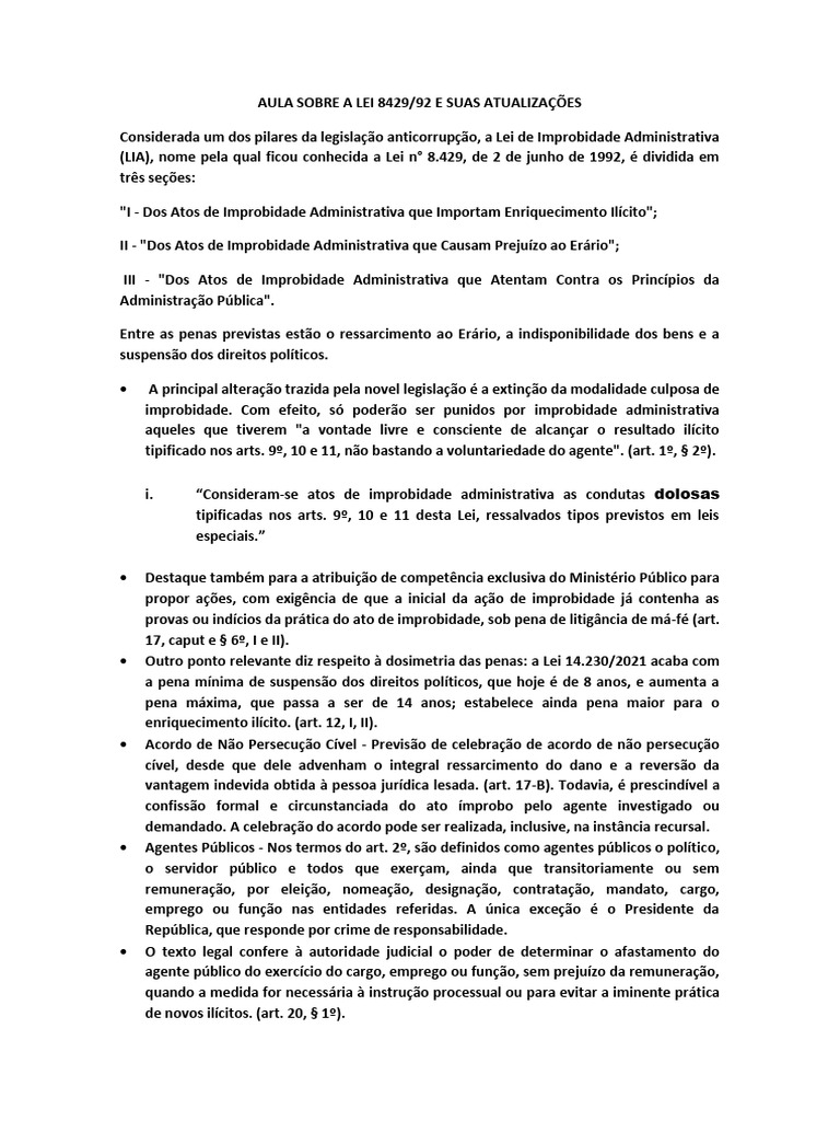 Lei 8429/92: Atualizações e Comentários | PDF | Administração pública ...