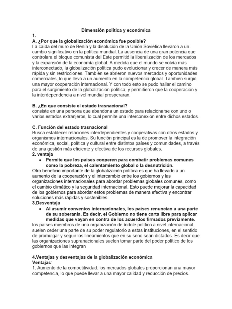 Dimensiones de La Globalizacion | PDF | Globalización | Globalización económica