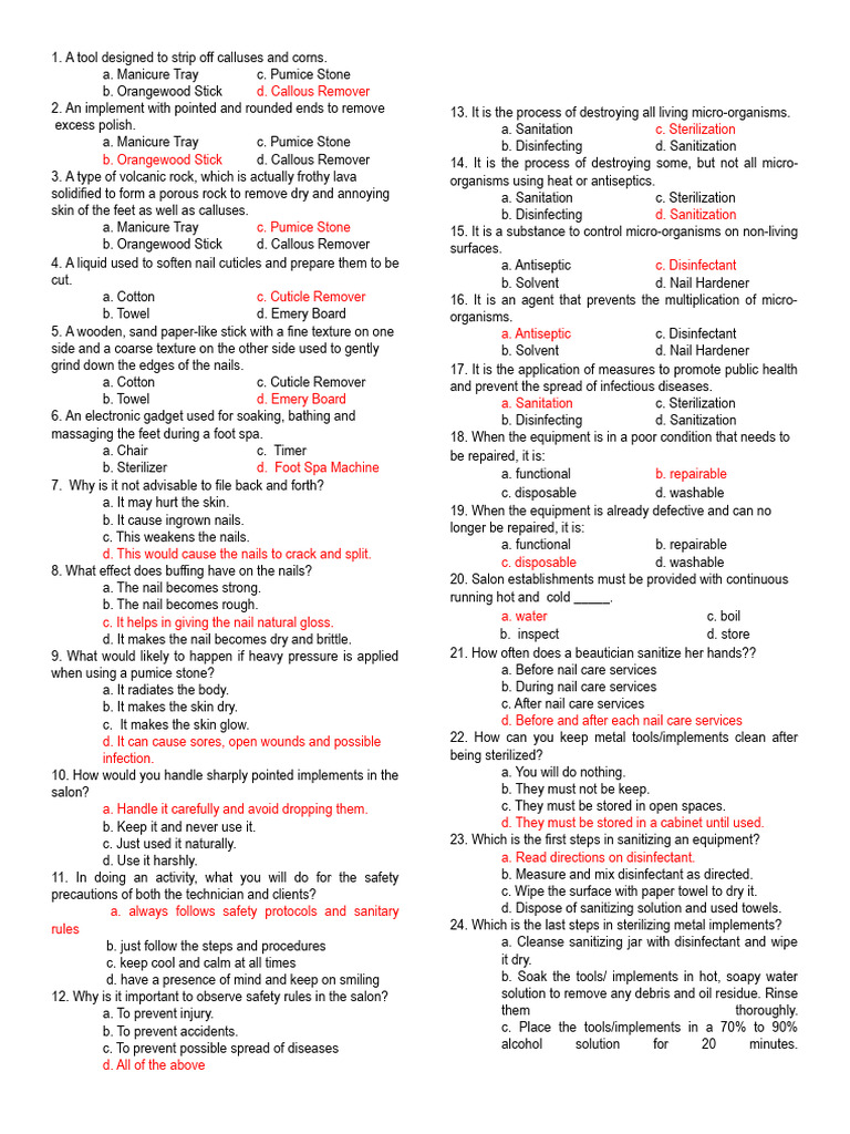 ANSWER KEY 2nd PT IN NAILCARE 2023-2024 | PDF | Nail (Anatomy ...