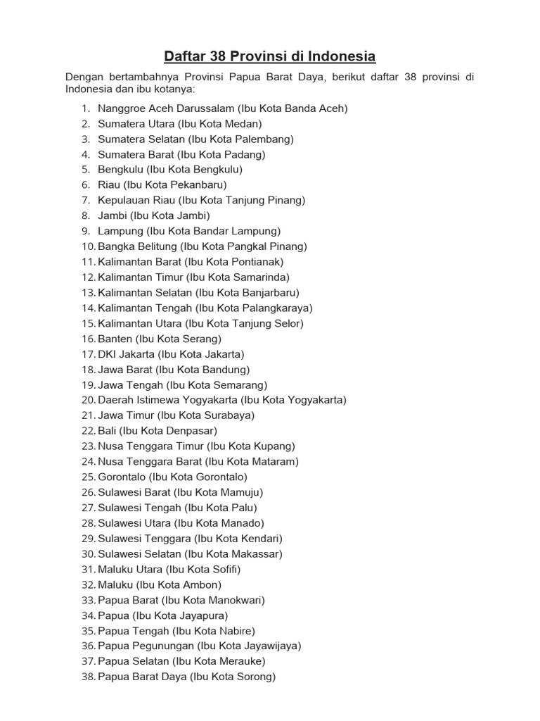 Daftar Provinsi dan Ibu Kota RI | PDF