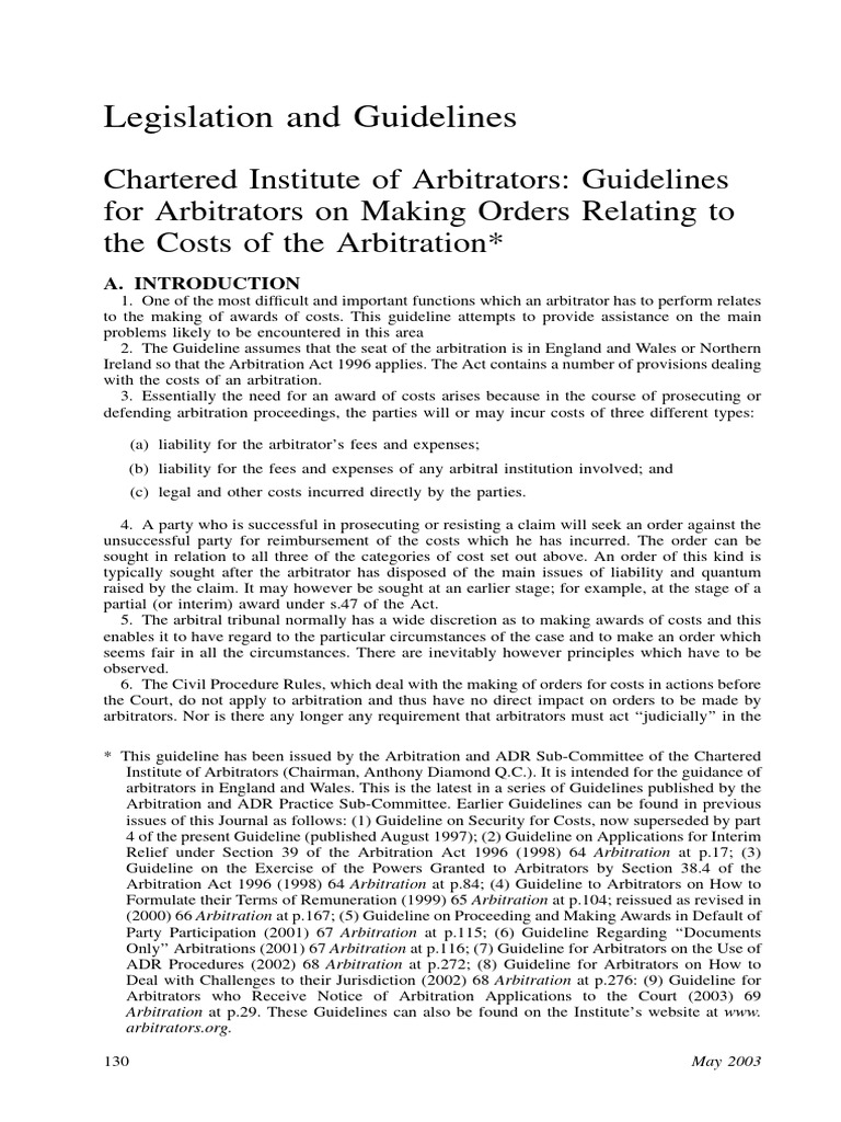 Arbitration Costs Guidelines UK | PDF | Costs In English Law | Arbitration