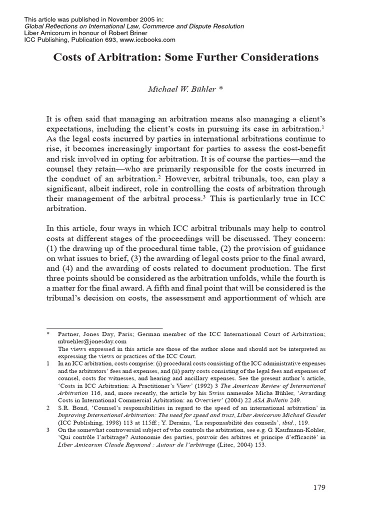 Cost of Arbitration Some Further Considerations | PDF