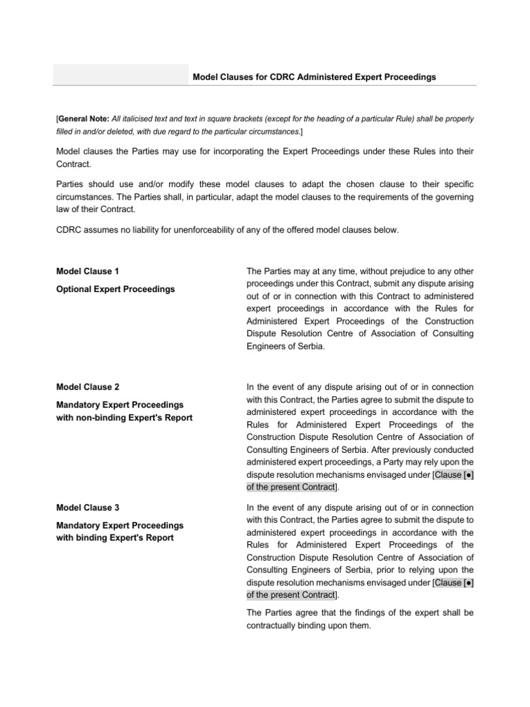 Model Clauses for Expert Proceedings | PDF | Legal Concepts | Consent