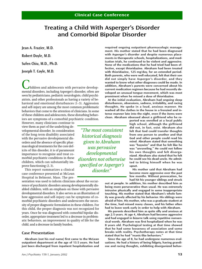 Frazier Et Al 2002 Treating A Child With Asperger S Disorder and Comorbid Bipolar Disorder | PDF ...