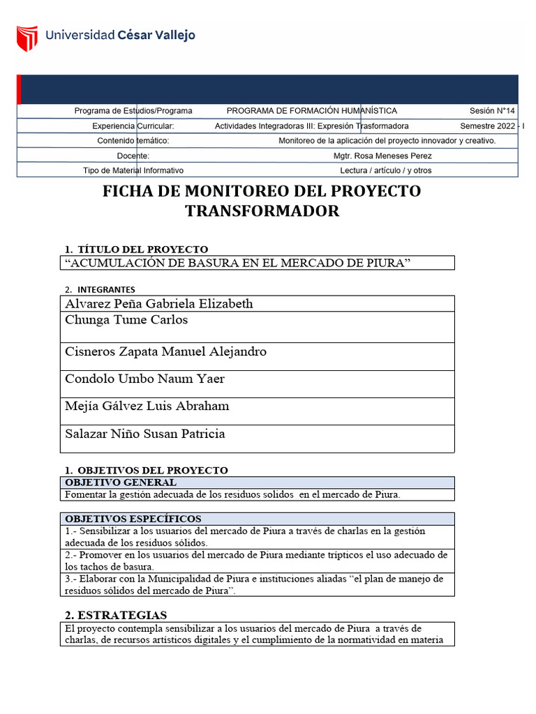 Ficha de Monitoreo Sesion 14 - Grupo 5-2 | PDF | Residuos