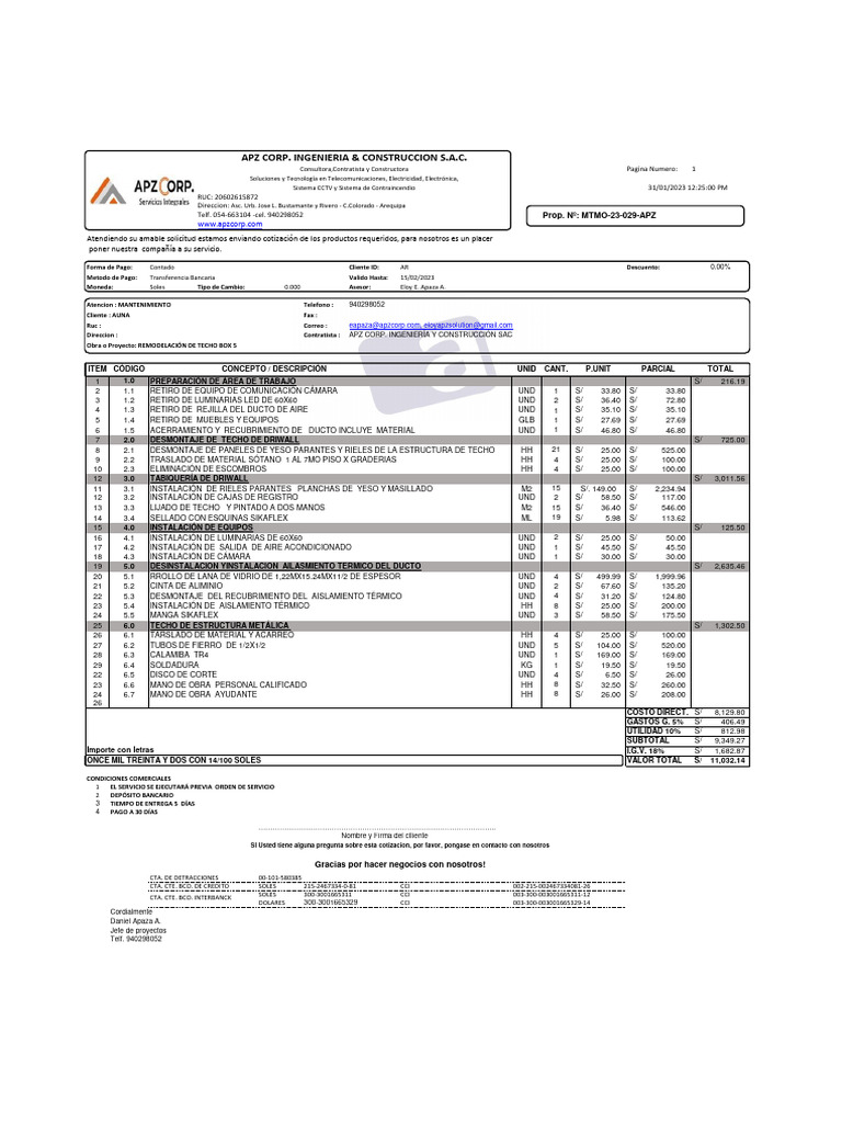 Cotizacion Remodelacion Techo Box 5 7mo Piso Uci | PDF | Tecnología de ...