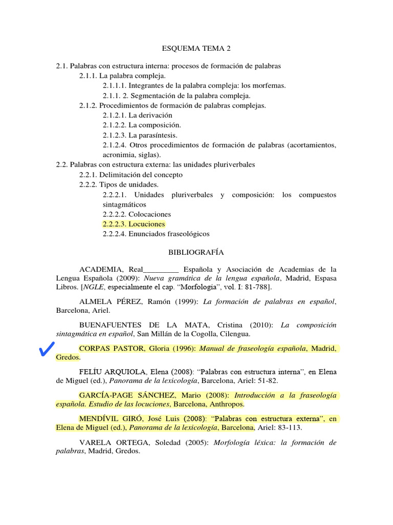 Esquema Tema 2. Palabras Con Estructura Interna y Palabras Con ...