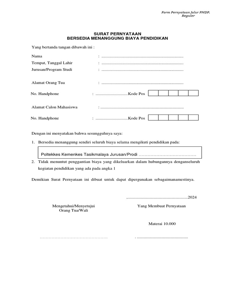 Format Surat Pernyataan PMDP Tahun 2024 | PDF | Karier & Perkembangan
