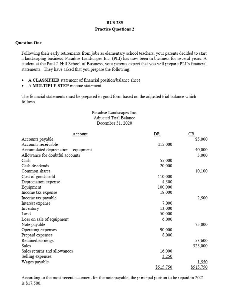 BUS 285 F23 Practice Questions in Word | PDF | Depreciation | Expense
