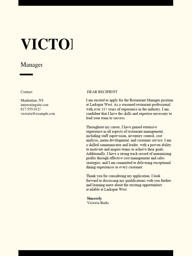 Bold Food Service Cover Letter | PDF