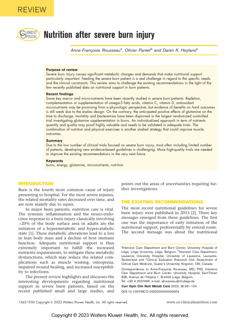 Nutrition After Severe Burn Injury.7 | PDF | Nutrients | Dietary Supplements